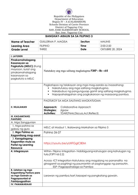 Cot detailed lesson plan filipino 1 | DOCX