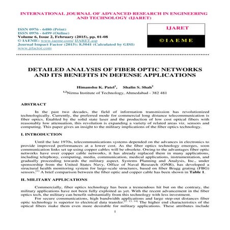 Detailed analysis of fiber optic networks and its benefits in defense ...