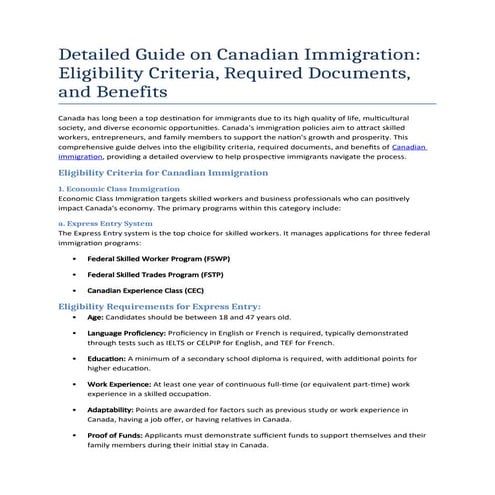 Detailed Guide on Canadian Immigration Eligibility Criteria, Required ...