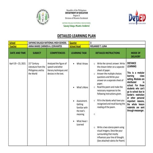 Detailed Learning Plan for COT.docx