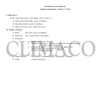 Detailed lesson plan in Animal Production | DOCX