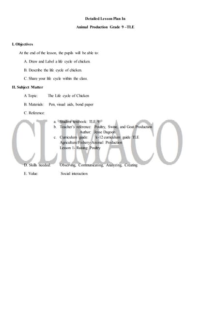 Detailed lesson plan in Animal Production | DOCX