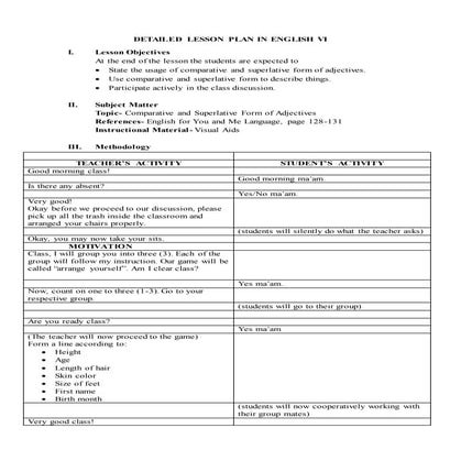 Detailed lesson plan in english vi | DOCX