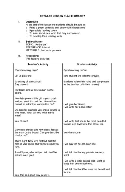 Detailed lesson plan in english 4 | DOCX