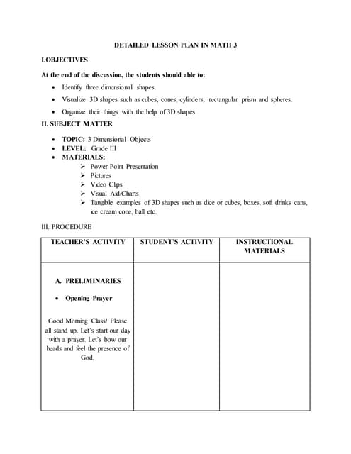 Lesson plan about Shapes | DOCX | Daycare and Pre-School | Parenting