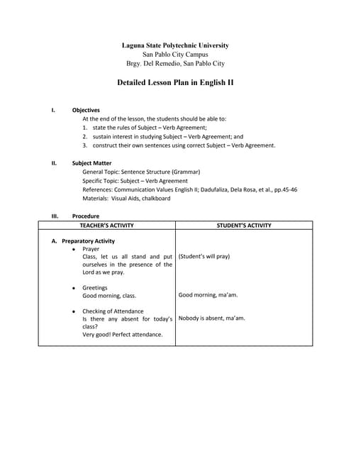 Detailed Lesson Plan in English 2 (Verbs) | DOCX
