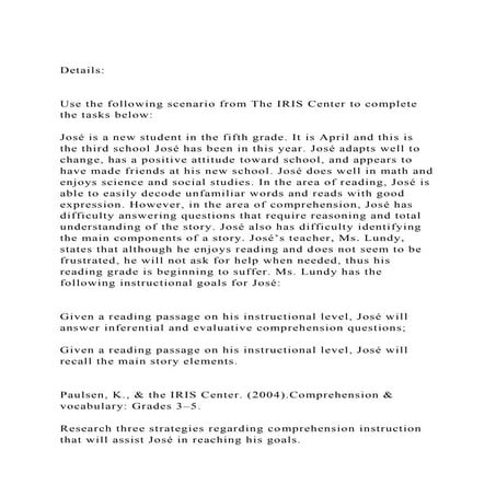 DetailsUse the following scenario from The IRIS Center to c | PDF