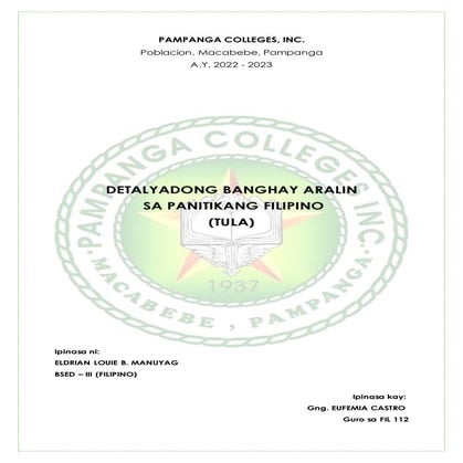 mala-masusing banghay aralin sa filipino-lumbria | DOCX