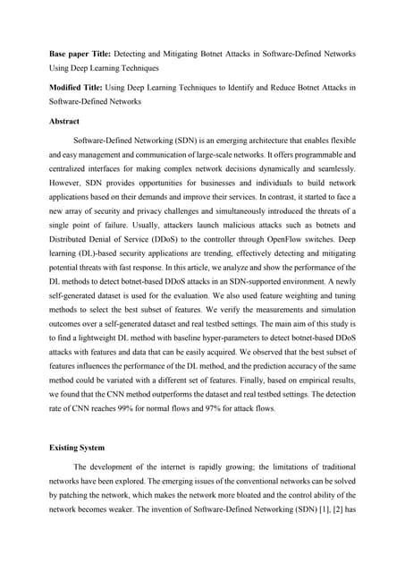 Detecting And Mitigating Botnet Attacks In Software Defined Networks