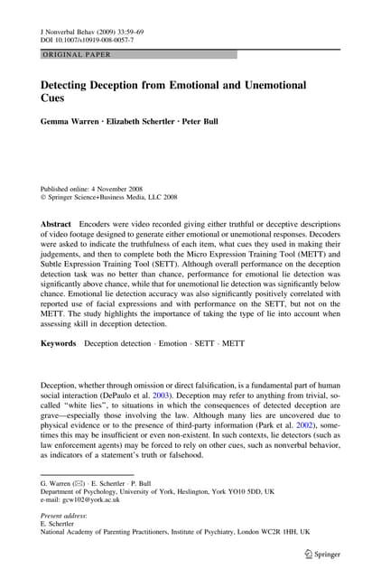 Detecting Deception From Emotional Cues Pdf
