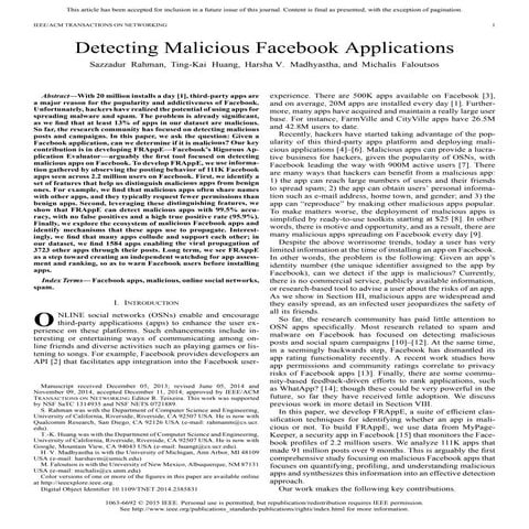Detecting Malicious Facebook Applications | PDF