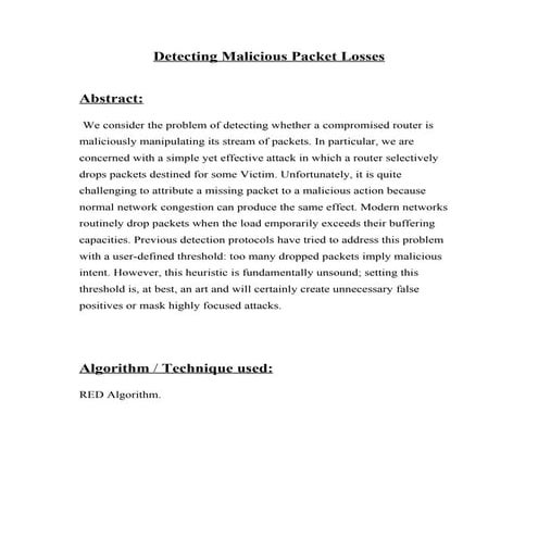 Detecting malicious packet losses | DOC