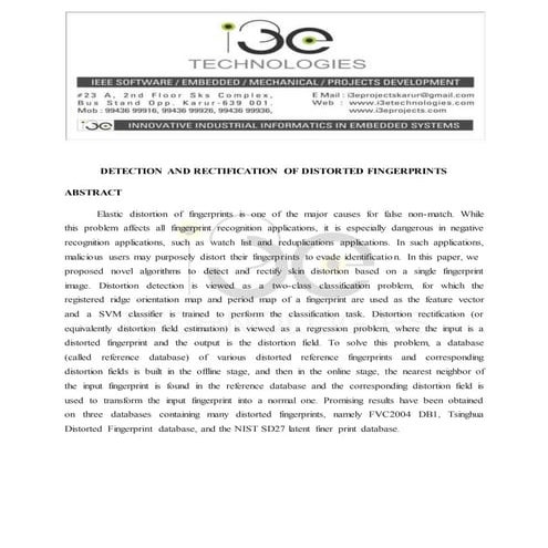 Detection And Rectification Of Distorted Fingerprints Docx Databases Computer Software And