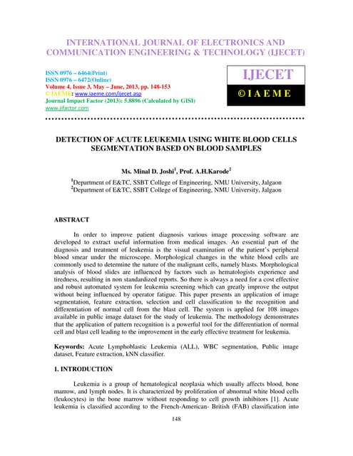 Classification of Leukemia Detection in Human Blood Sample Based on ...
