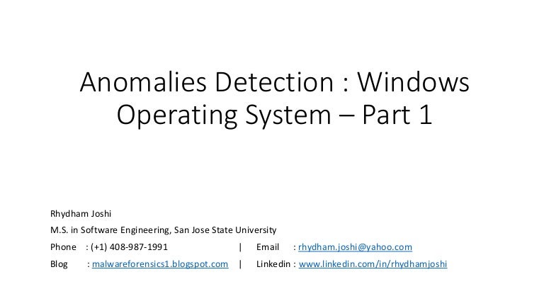 Anomalies Detection Windows Os Part 1
