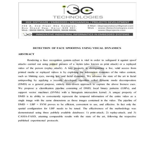 Detection of face spoofing using visual dynamics | DOCX