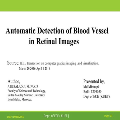 Detection of retinal blood vessel | PPT