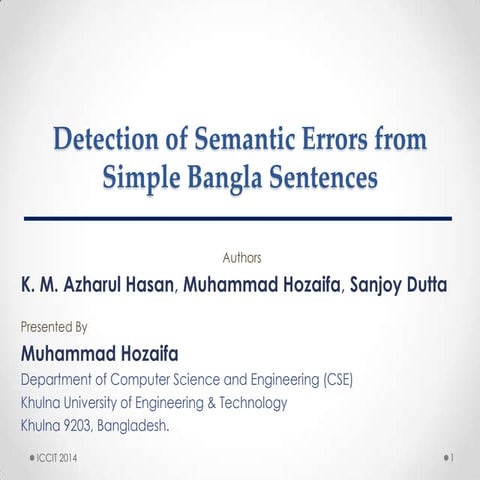 Detection of semantic errors from simple bangla sentences | PPT