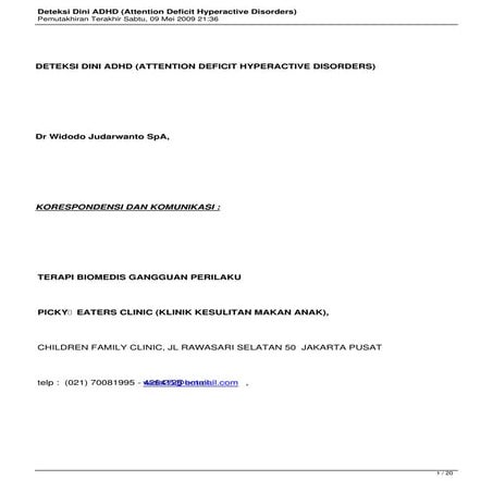 Deteksi Dini - ADHD (Attention Deficit Hyperactive Disorders) | PDF