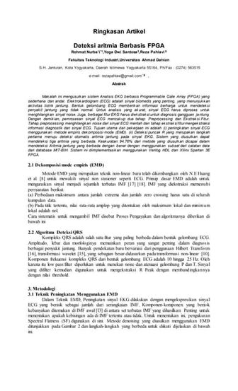Ringkasan artikel deteksi aritmia berbasis fpga (fpga based arrhythmia detection) | PDF