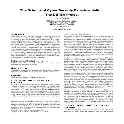 The Science of Cyber Security Experimentation: The DETER Project | PDF