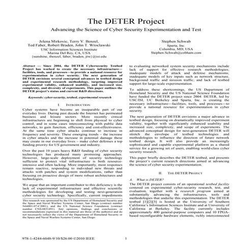 The Deter Project Advancing The Science Of Cyber Security Experimentation And Test Pdf
