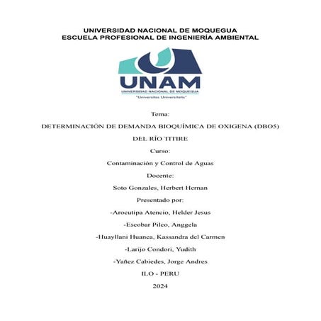 DETERMINACIÓN DE DEMANDA BIOQUÍMICA DE OXIGENA (DBO5) DEL RÍO TITIRE.pdf