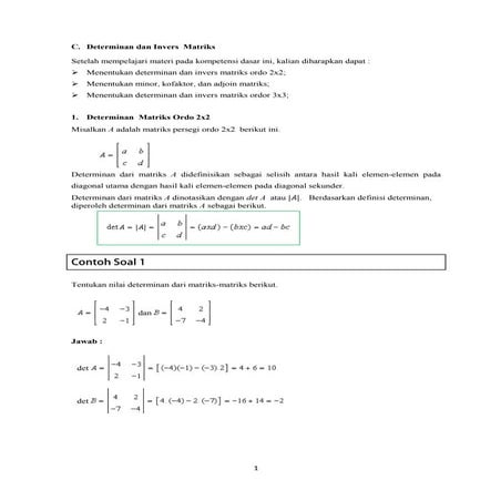Determinan dan invers matriks | PDF