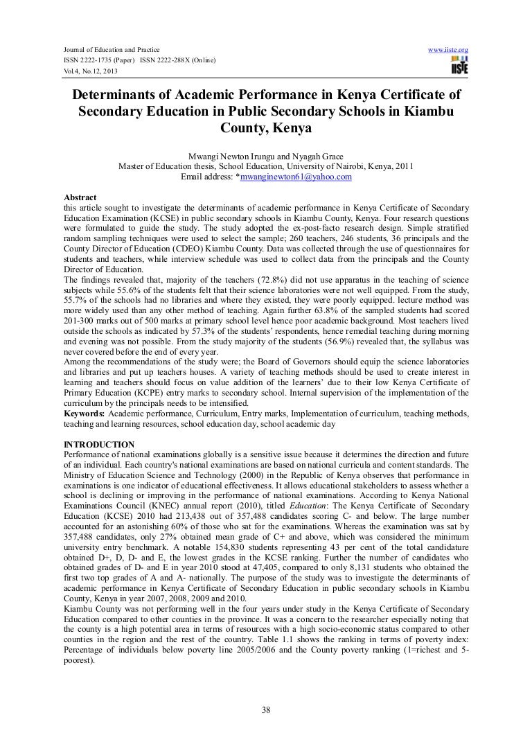 Determinants Of Academic Performance In Kenya Certificate Of Secondar determinants-of-academic-performance-in-kenya-certificate-of-secondar