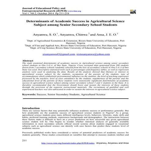 Determinants of academic success in agricultural science | PDF