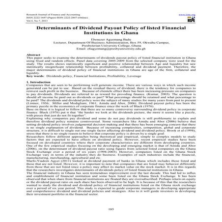 Determinants of dividend payout policy of listed financial institutions in ghana | PDF | Stocks ...