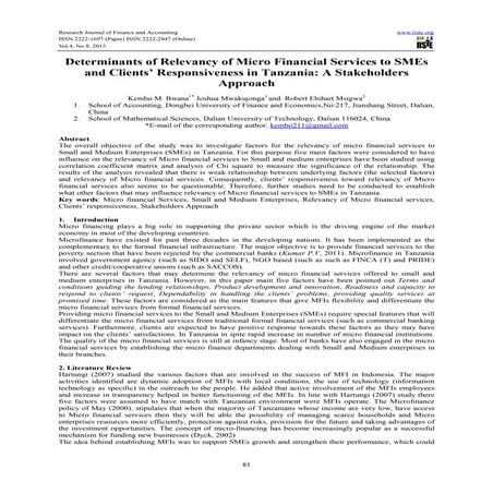 Determinants of relevancy of micro financial services to sm es and ...