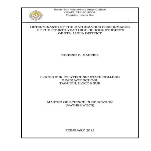 Determinants of the mathematics performance of the iv year high ...