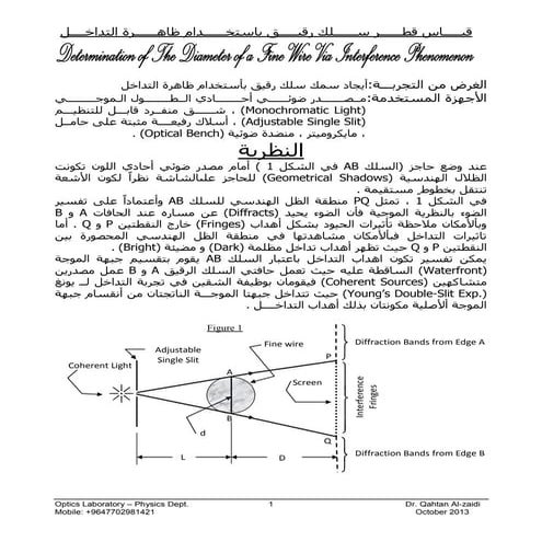 Determinatiom of the diameter of a fine wire via interference ...