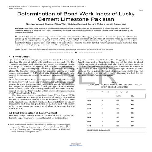 Determination of-bond-work-index-of-lucky-cement-limestone-pakistan ...