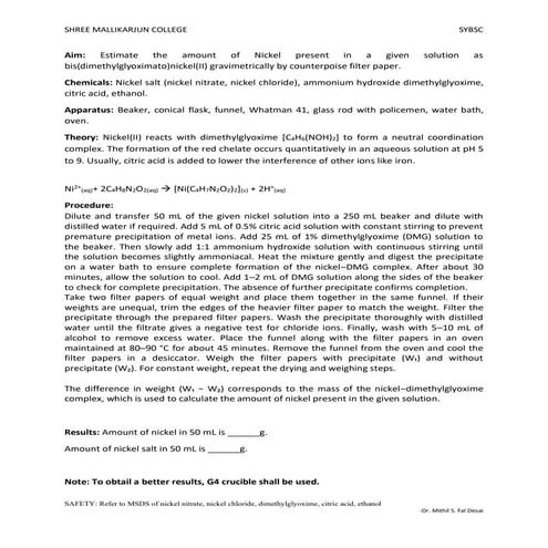 Determination of ni dmg | DOCX