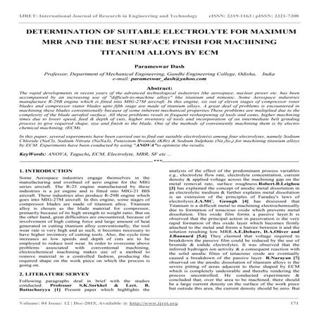 Determination of suitable electrolyte for maximum mrr and the best ...