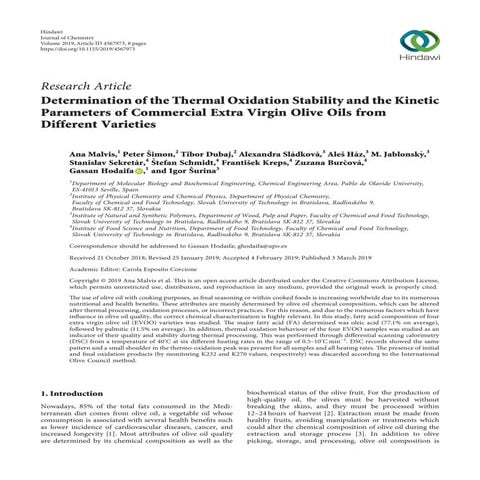 Determination of the Thermal Oxidation Stability and the Kinetic ...