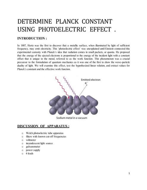Planck constant using photoelectric effect | PPTX | Chemistry | Science