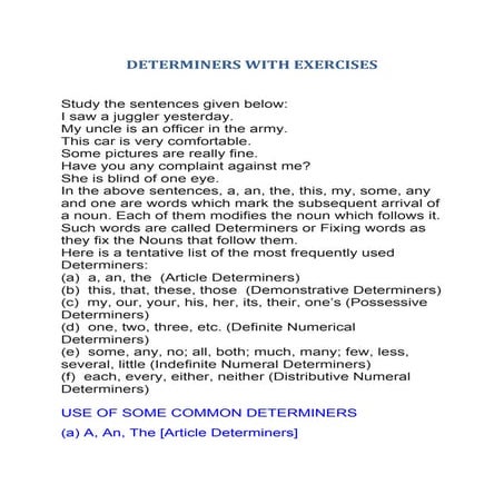 Determiners with exercises | PDF