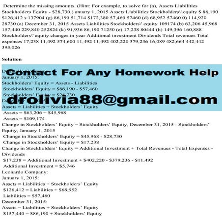 Determine the missing amounts. (Hint For example, to solve for (a), .pdf