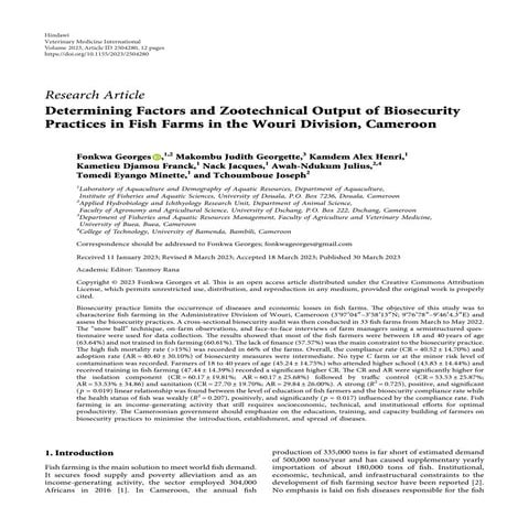 Determining Factors and Zootechnical Output of Biosecurity Practices in Fish Farms in the Wouri ...