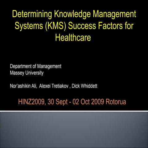 Determining KMS Success Factors for Healthcare | PPT