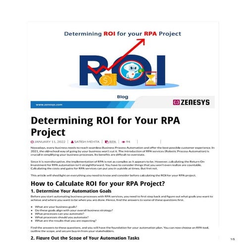 Determining ROI for your RPA Project | PDF