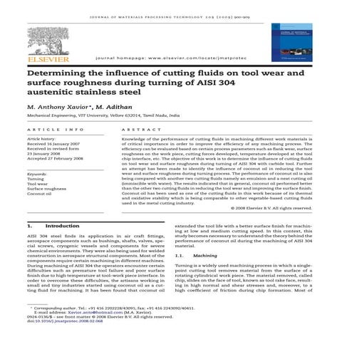 Determining The Influence Of Cutting Fluids On Tool Wear And Surface