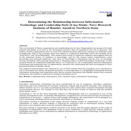 Determining the relationship between information technology and leadership style | PDF