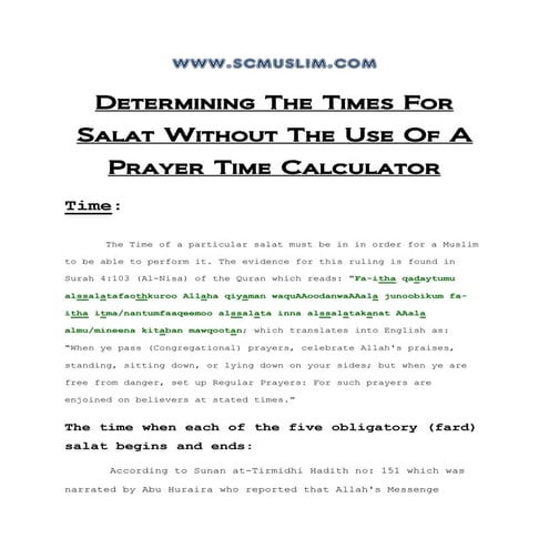 Determining the times for salat without a prayer time calculator | PDF