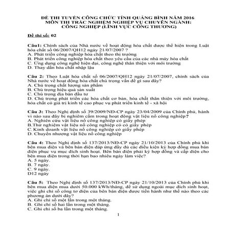 Đề thi viên chức chuyên ngành công nghiệp ( Trắc Nghiệm) De thi 2 | PDF