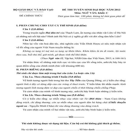 De thi dai hoc mon van khoi c nam 2013 | PDF