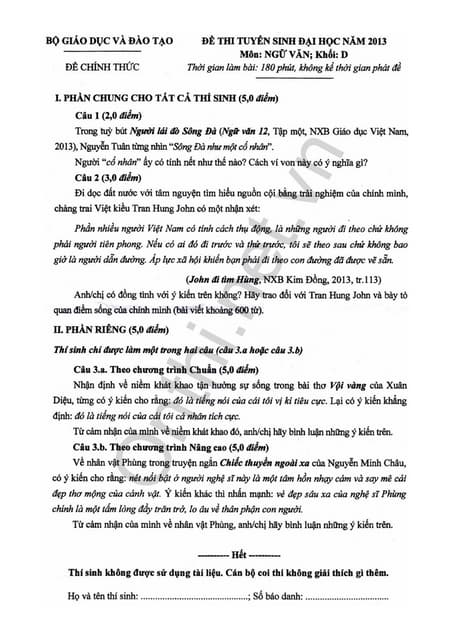 De thi dai hoc mon van khoi c nam 2013 | PDF